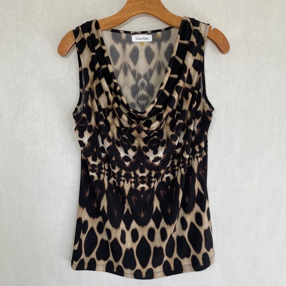 Calvin Klein | Tops | Calvin Klein Black And Tan Cowl Neck Sleeveless ...
